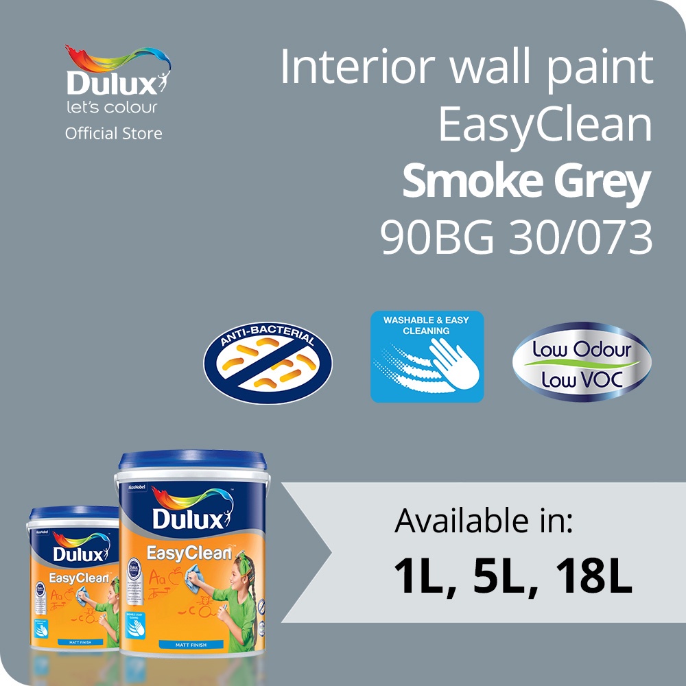 Dulux EasyClean Interior Wall Paint - Smoke Grey 90BG 30/073 | Shopee Malaysia