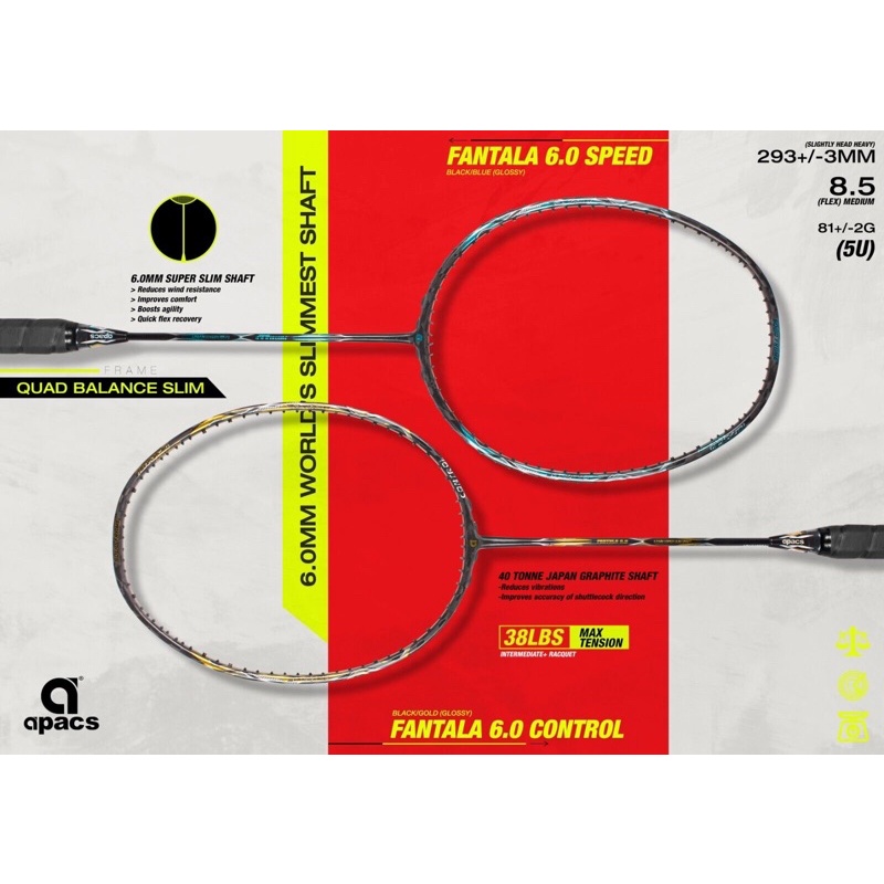 Apacs Fantala 6.0 Speed / Control Badminton Rackets (Free Yonex BG 5 ...