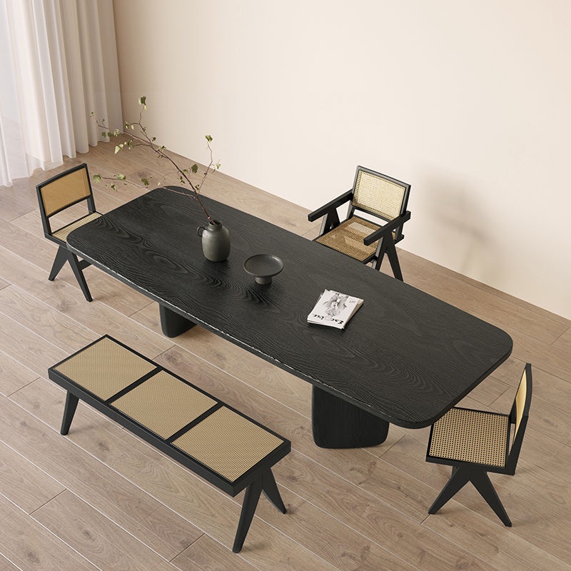 Carbonized Black White Wax Wood Dining Table, Silent Style Large Board ...