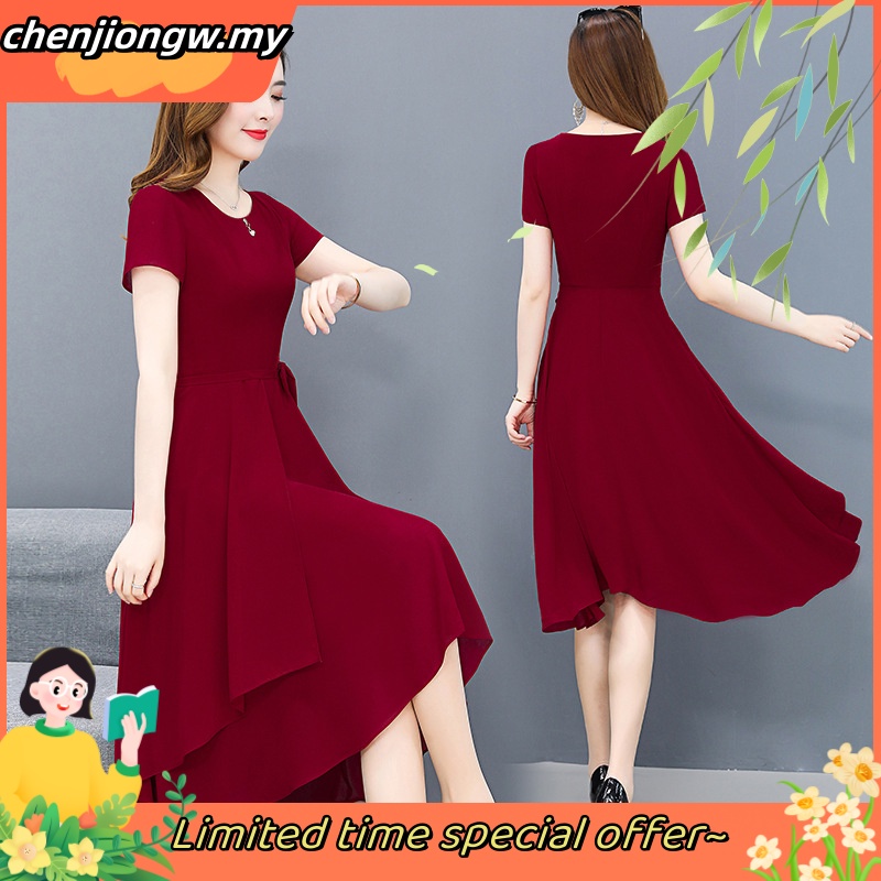 Plus Size M-4XL Elegant Dinner Dress Women Ladies Short Sleeve Red Green Blue Dress A-line Long ...