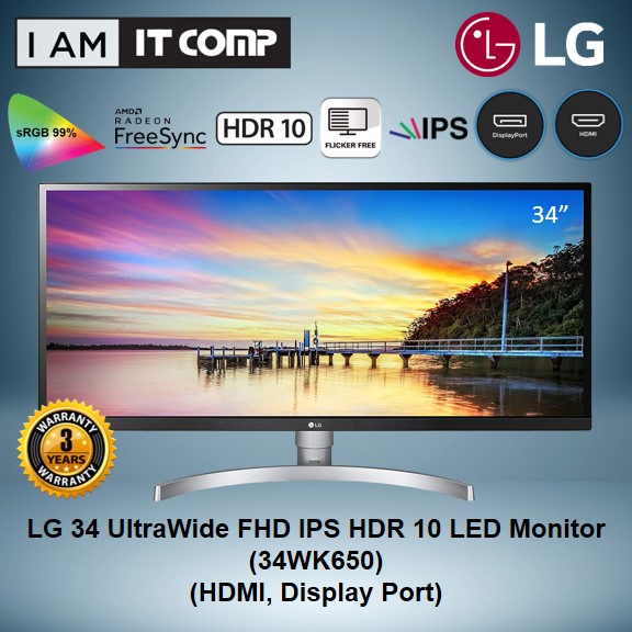 LG 34 Inch 34WK650W / 34WK650-W UltraWide Full HD IPS HDR 10 LED ...