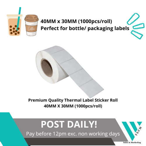Barcode Label Direct Thermal Sticker Roll 40MM x 30MM (1000pcs/roll ...