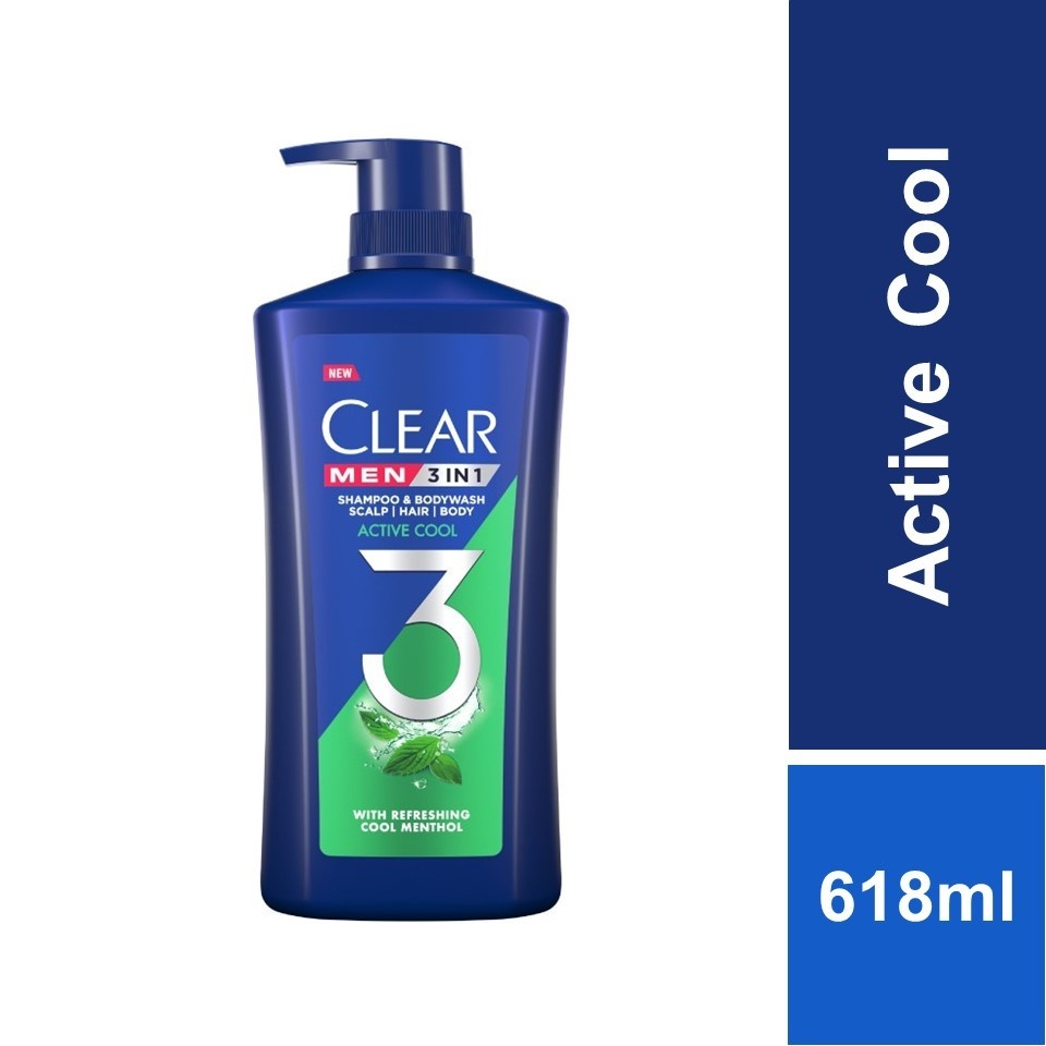 Clear Men 3 in 1 Shampoo & Body Wash Active Cool (618ml) | Shopee Malaysia