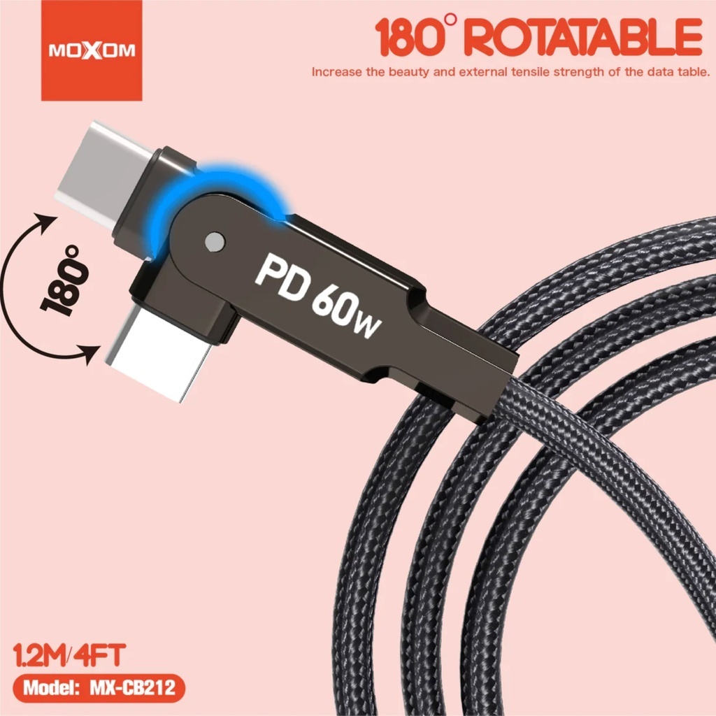 MOXOM MX-CB212 PD60W TYPE C TO TYPE C CABLE Black | Shopee Malaysia
