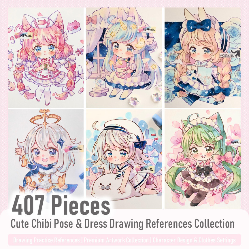 🔥 Drawing References Illustration - Cute Chibi Pose & Dress References ...