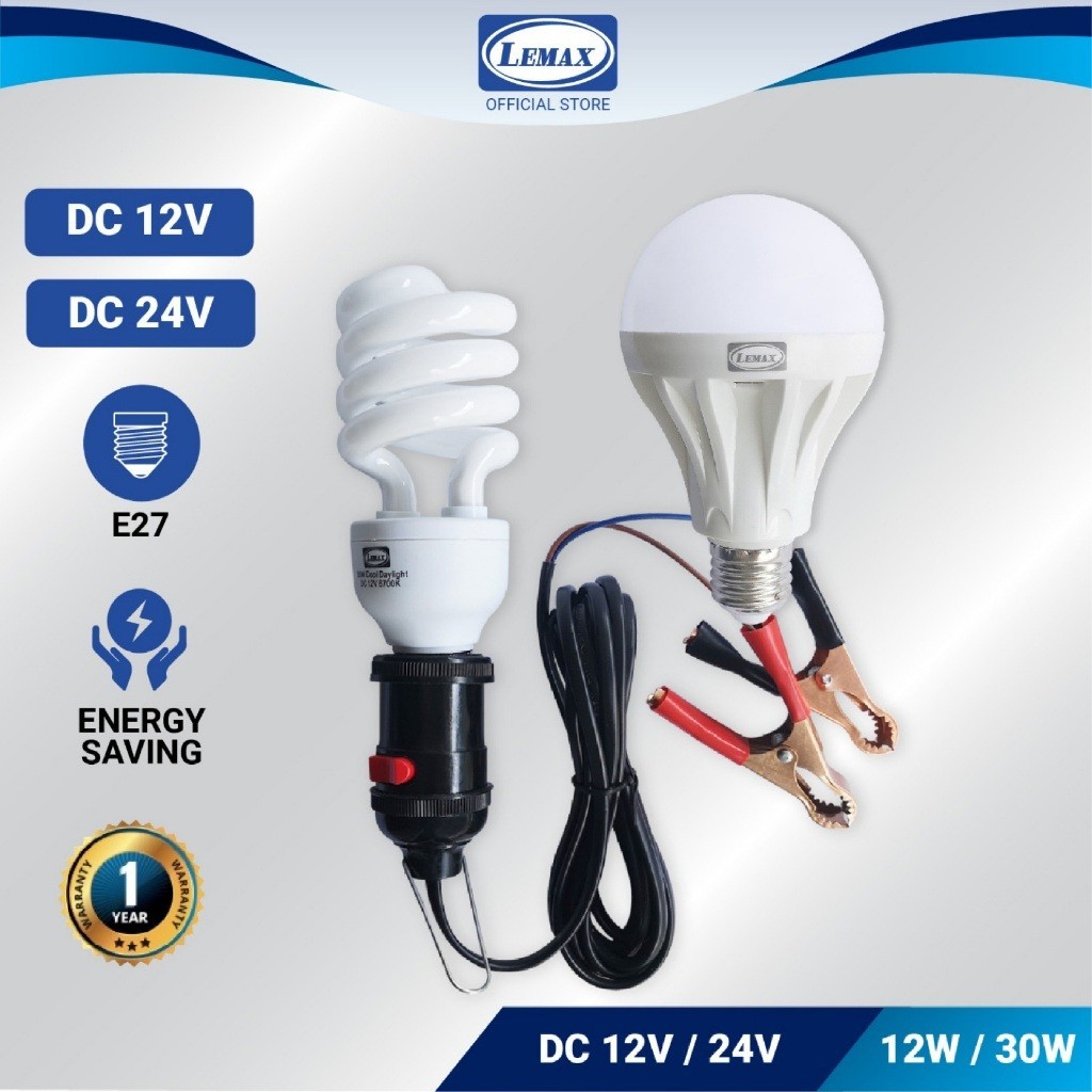 LEMAX DC 12V 24V LED Light Bulb E27 12W 30W Set With Clips Solar Bazaar ...