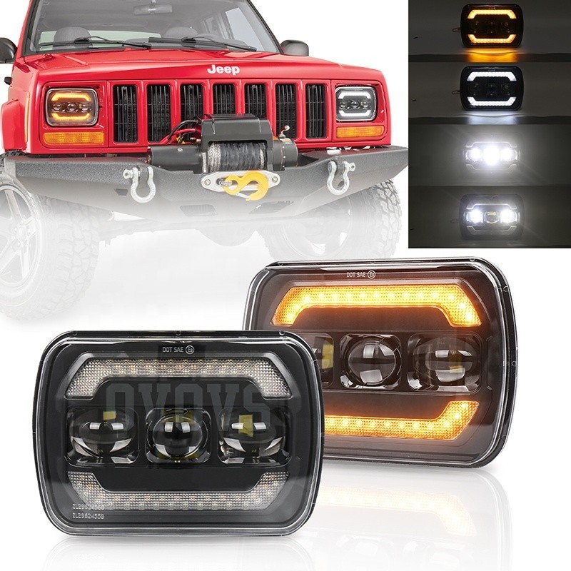 OVOVS Dot Approved 7x6 Headlights with Yellow Turn Signal White DRL 5x7 ...