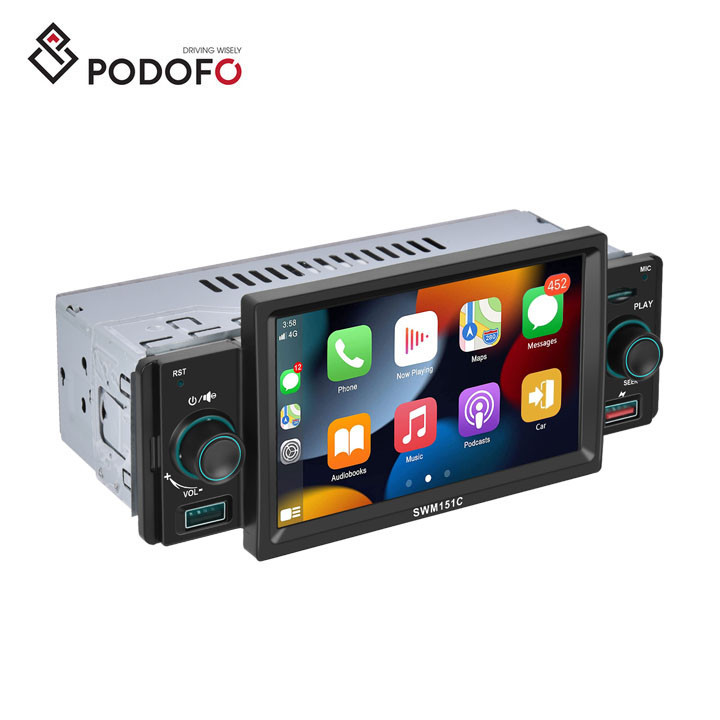 Podofo Car Mp5 Player 5 Inch 1Din Touch Screen Carplay Android Auto BT ...