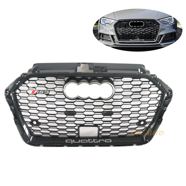 Honeycomb mesh grill Gloss black chrome RS3 Front bumper grille with ACC hole for Audi A3 8V S3 ...