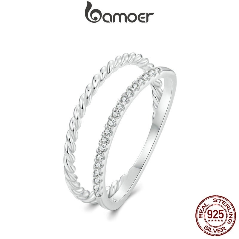 Bamoer 925 Sterling Sliver Ring Double-layer Exquisite Fashion Jewelry ...
