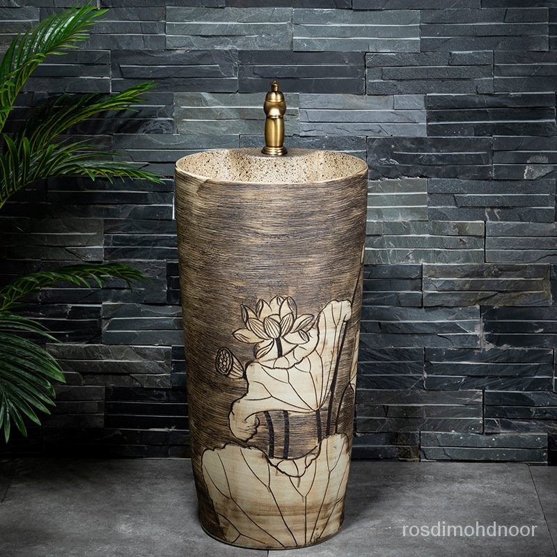 HY-6/Vertical Column Washbasin Ceramic Antique Villa Floor Art Balcony ...