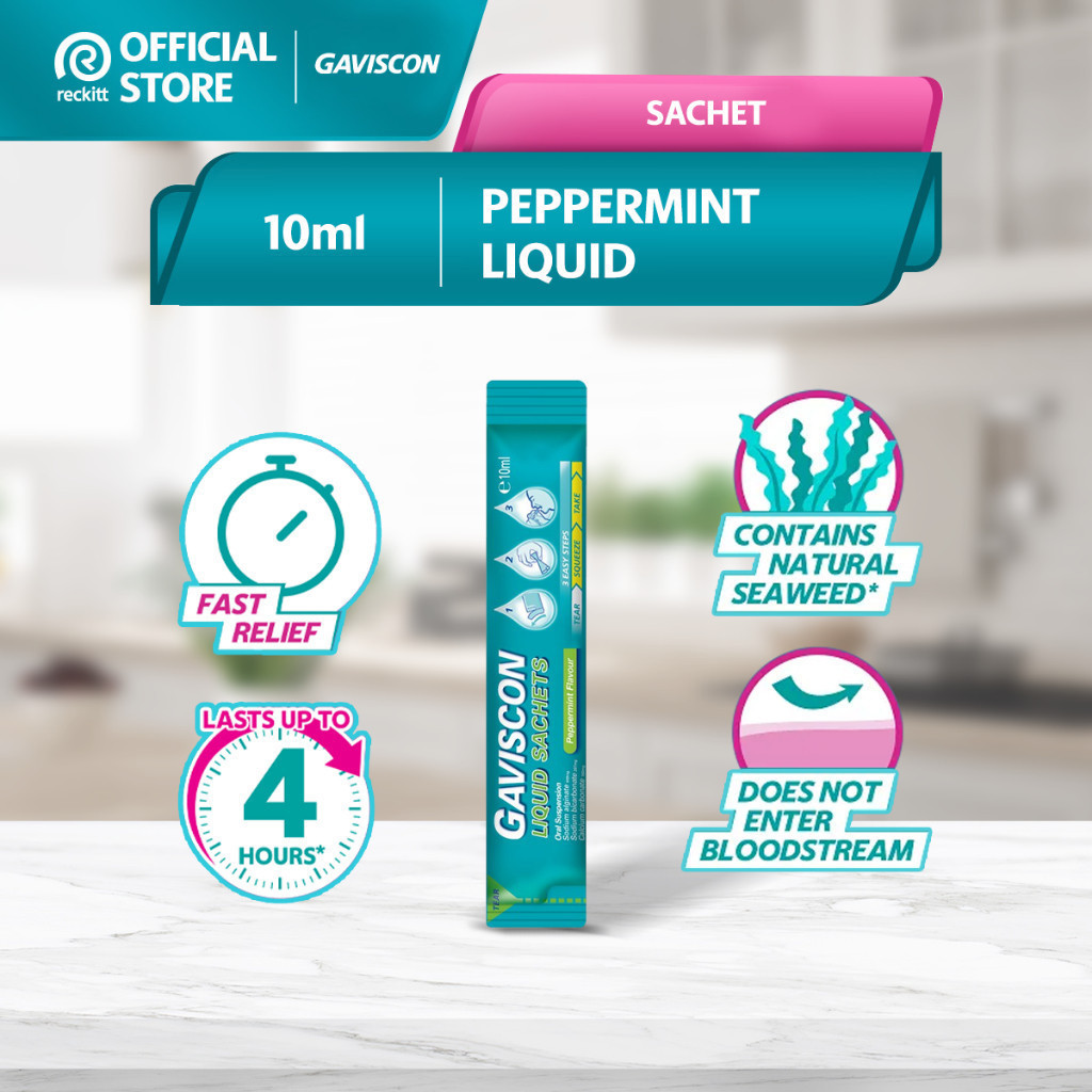Gaviscon Peppermint Liquid Sachet (10ml) - Fast Relief Heartburn ...