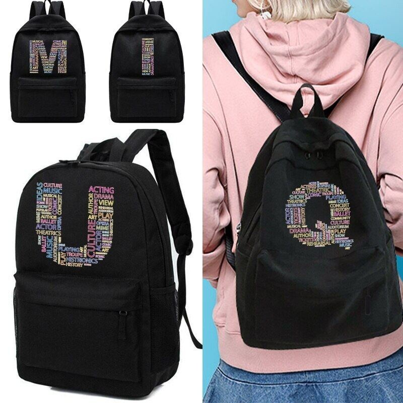 Unisex Shoulder Backpack Zipper Text Letter Women Backpack School Bags ...