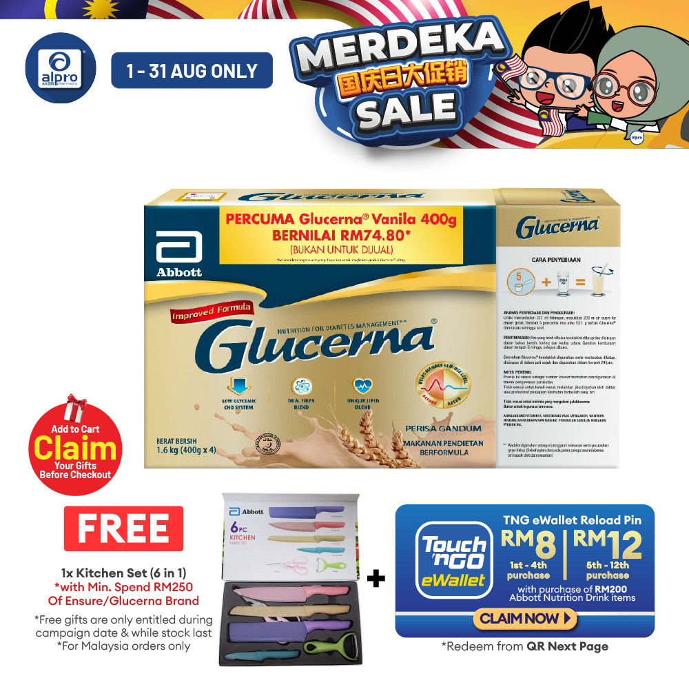 Abbott Glucerna Gold Wheat 1.6kg Free 400g Vanilla | Diabetes Formula ...