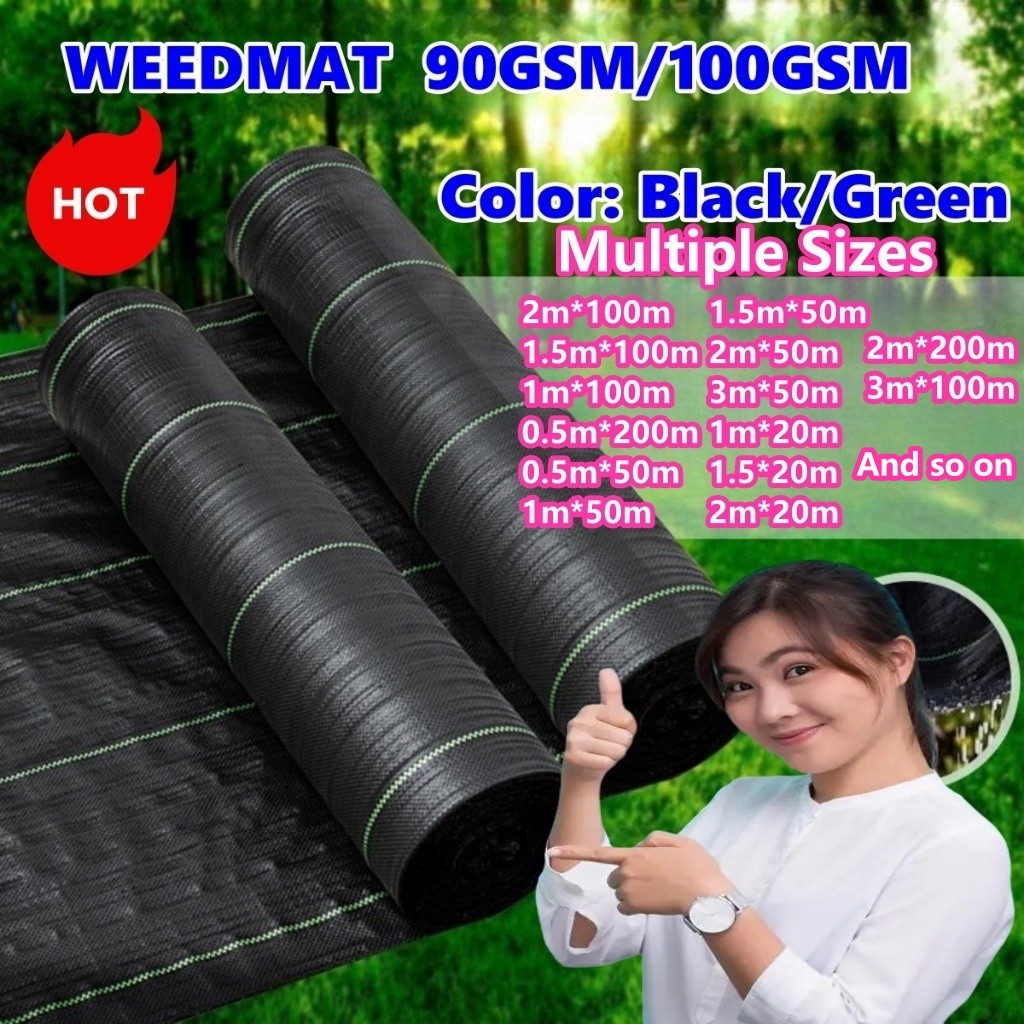Black/Green Weedmat Penutup Tanah Kawalan Rumput 90gsm/100gsm 50M/100M ...
