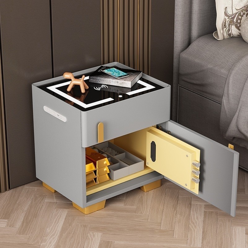 JY-H/Smart Bedside Table with Safe Box Integrated Solid Wood Small ...