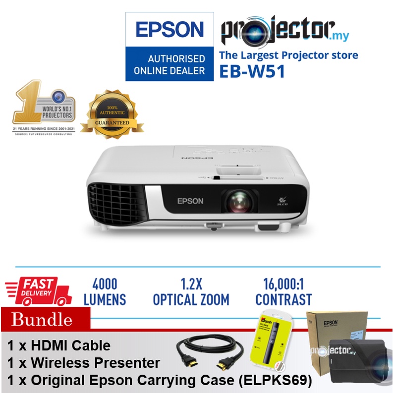 EPSON EB-W51 4000 ANSI Lumens WXGA 3LCD Projector, W51, EB W51(Replaced model of EB-W41 ...