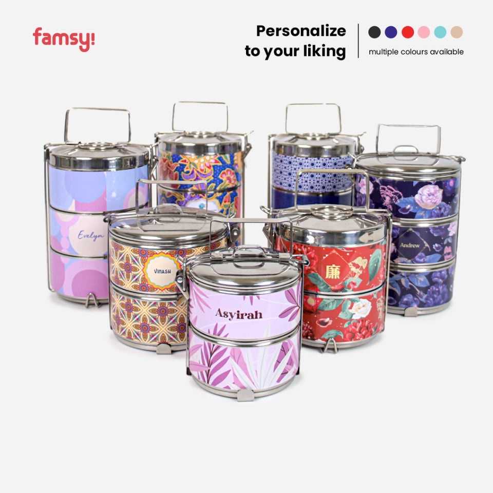 FAMSY Medium Standard Tiffin Carrier (14cm) [Free Add Name Mangkuk ...