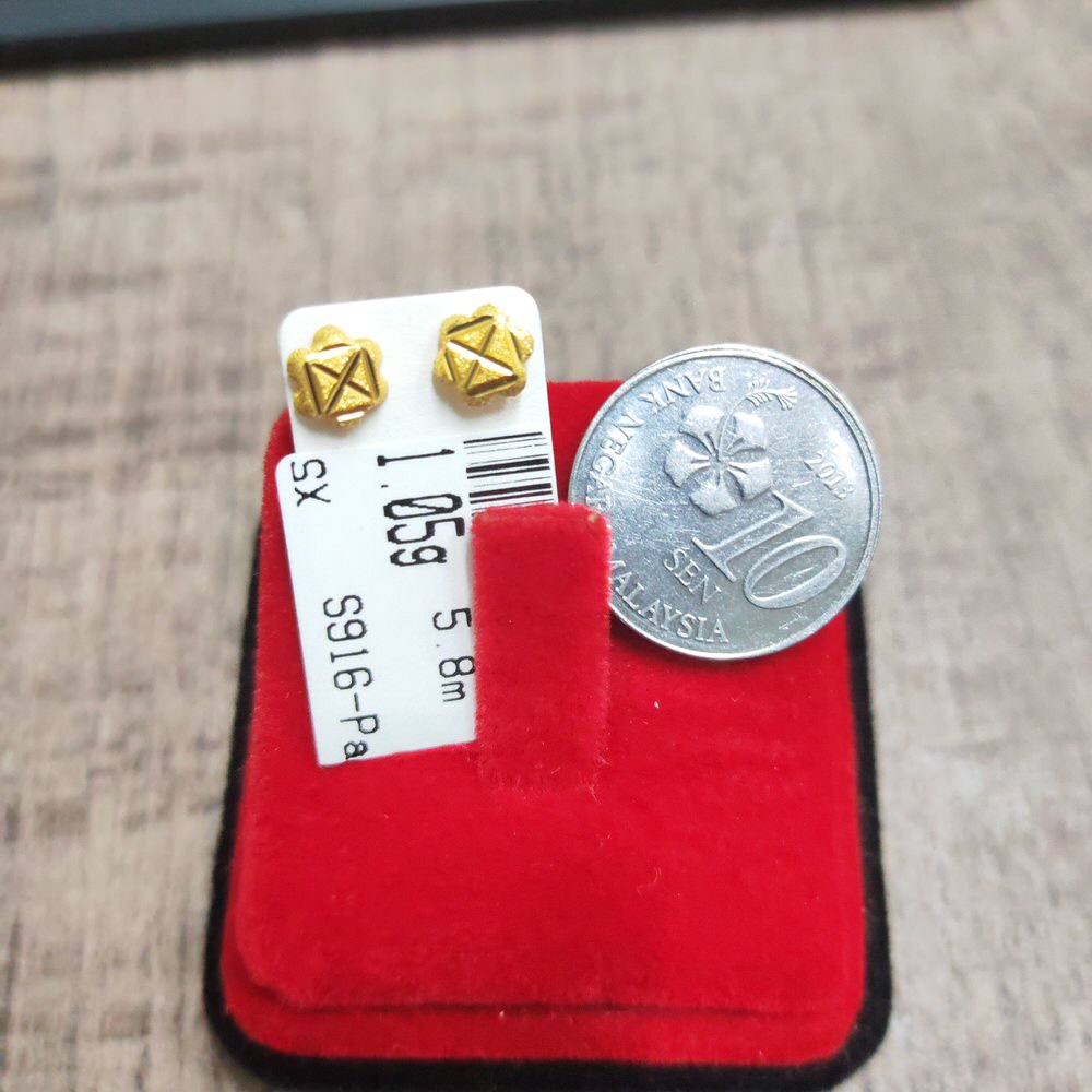 Emas916, Subang 0.58cm+ Paku Skru Bunga Segi Stamping Vt 1544 P342 0 ...