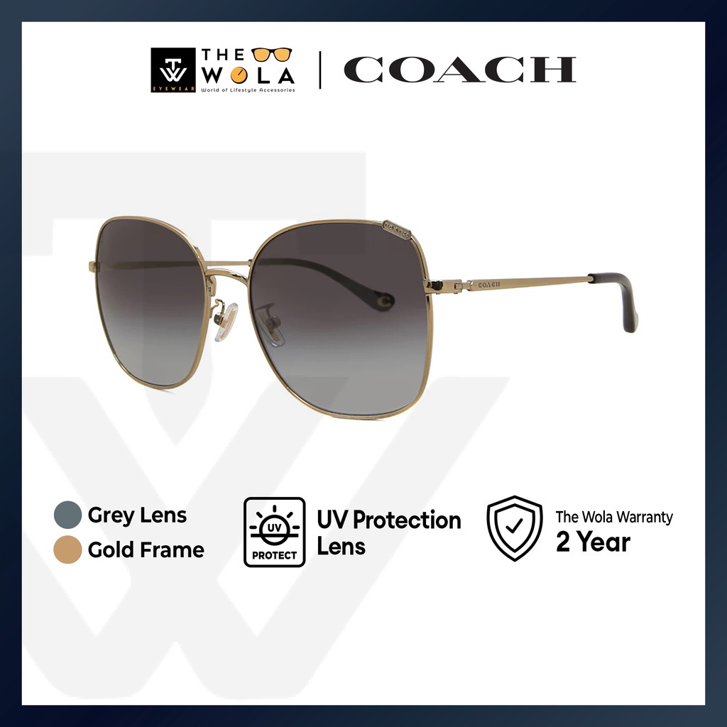 (2 Years Warranty) Coach Women's Square Frame Gold Metal Sunglasses ...