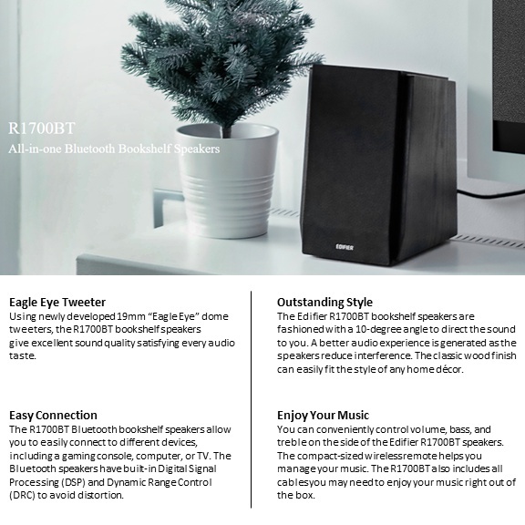 Edifier R1700BT 2.0 Bluetooth Bookshelf Speaker ( Brown / Black ...