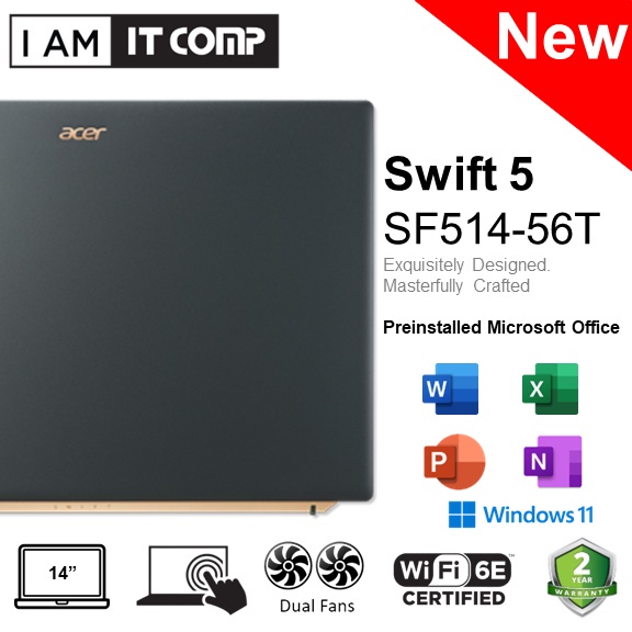 Acer Swift 5 SF514-56T-50Q1 14" IPS Slim Touch Screen Laptop ( i5-1240P/8GB/512GB SSD/H&S/W11 ...