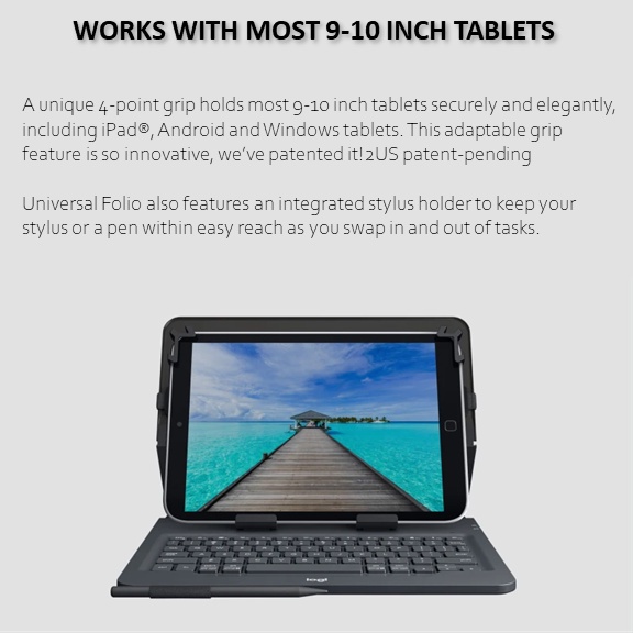 Logitech Universal Folio Keyboard Case With Bluetooth For All 9-10 inch ...