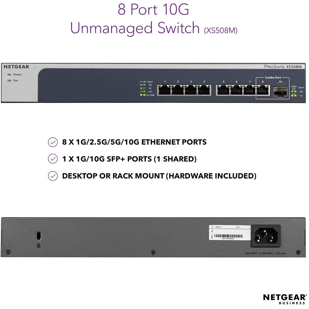 NETGEAR XS508M 8-Port 10G Multi-Gigabit Ethernet Unmanaged Switch ...