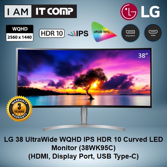 LG 38 Inch 38WK95CW / 38WK95C-W UltraWide WQHD IPS HDR 10 Curved LED ...