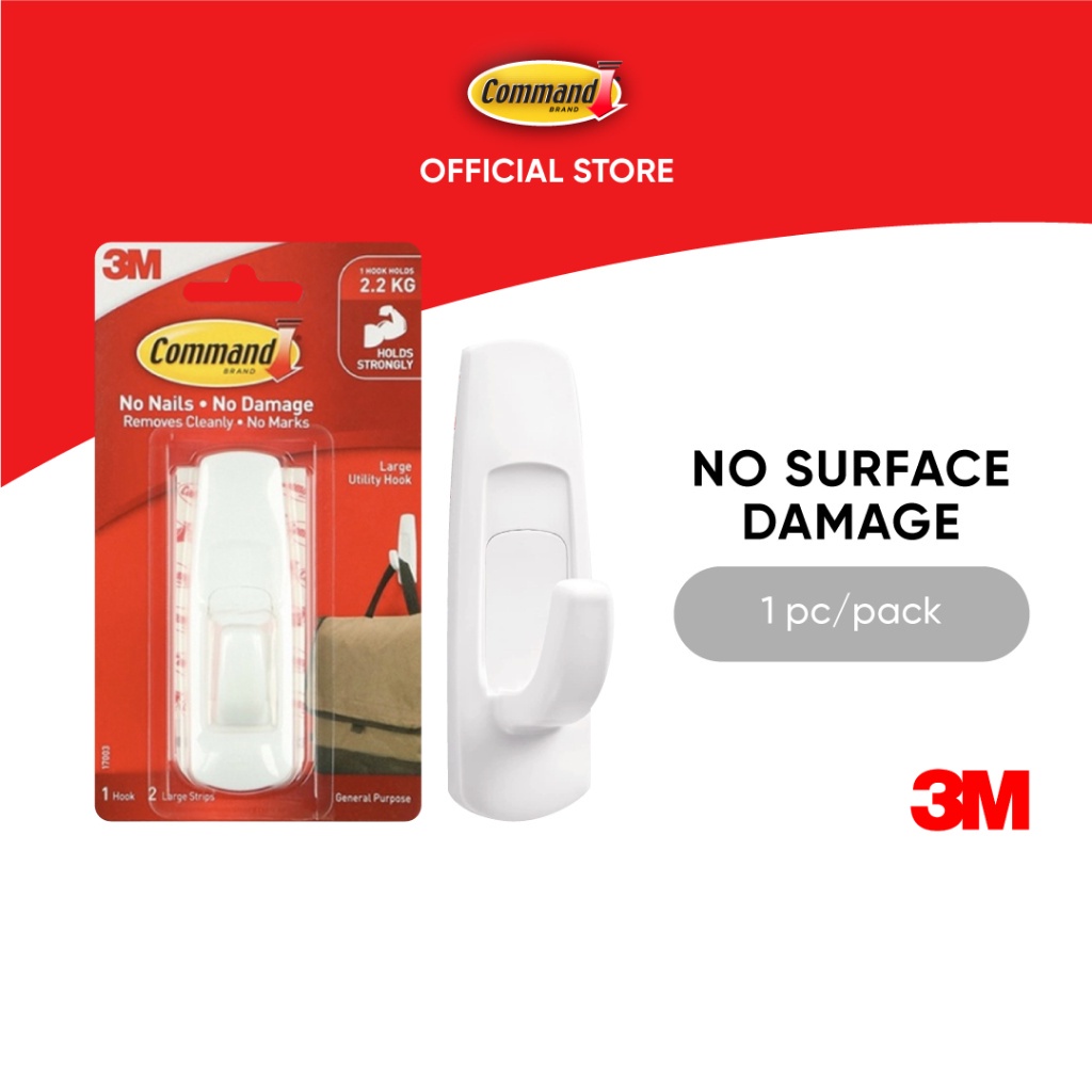 3M™ Command™ Utility Hooks, 17003, Holds Up to 2.2kg, 1 pc/pack, Large, For organizing and ...