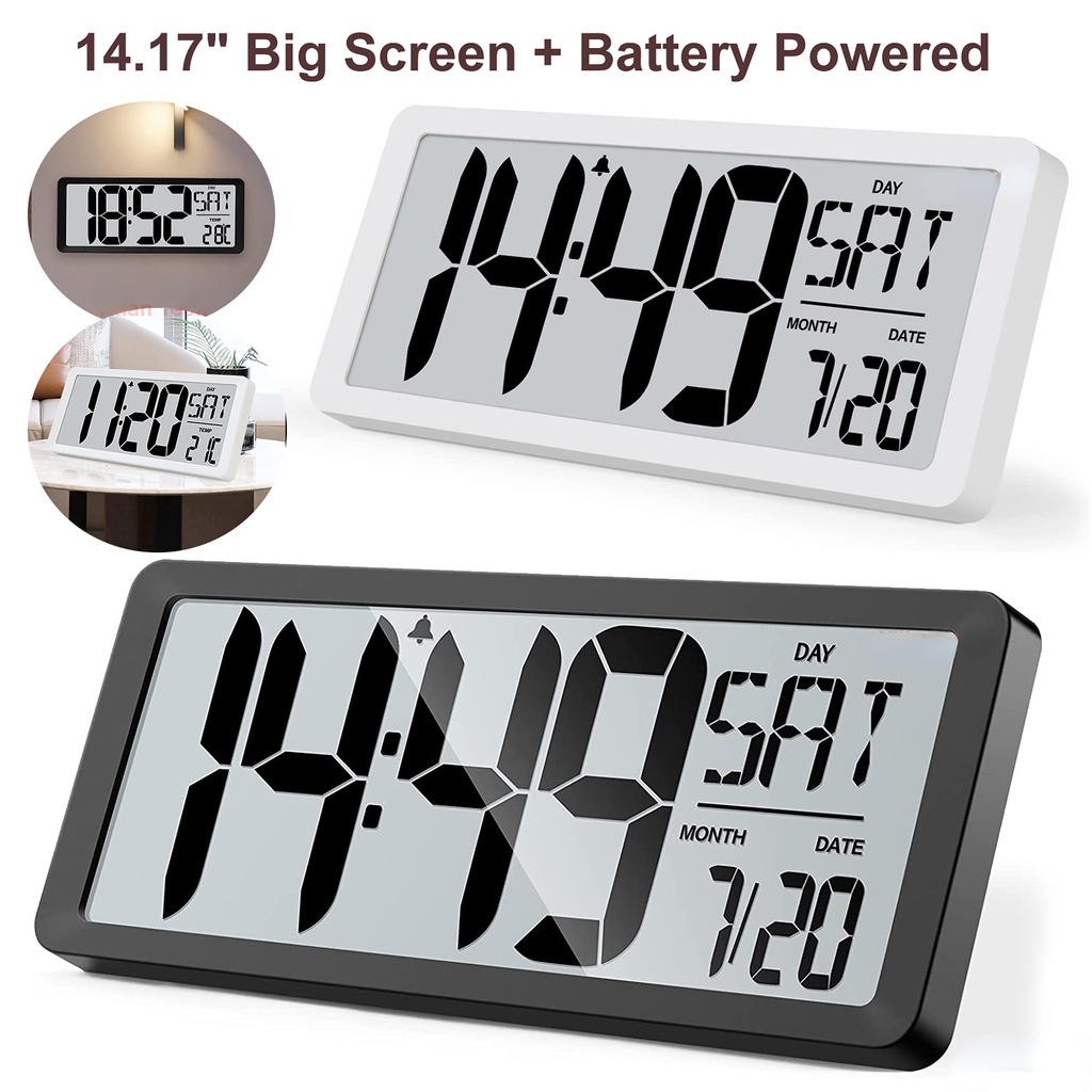 Large Digital Wall Clock Battery Operated Alarm Clock with Date Week ...