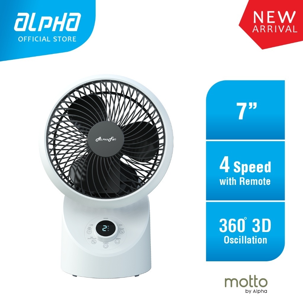 ALPHA Motto DT360 G2 Desk Fan with 3 Blades 4 Speed Remote (7 ...