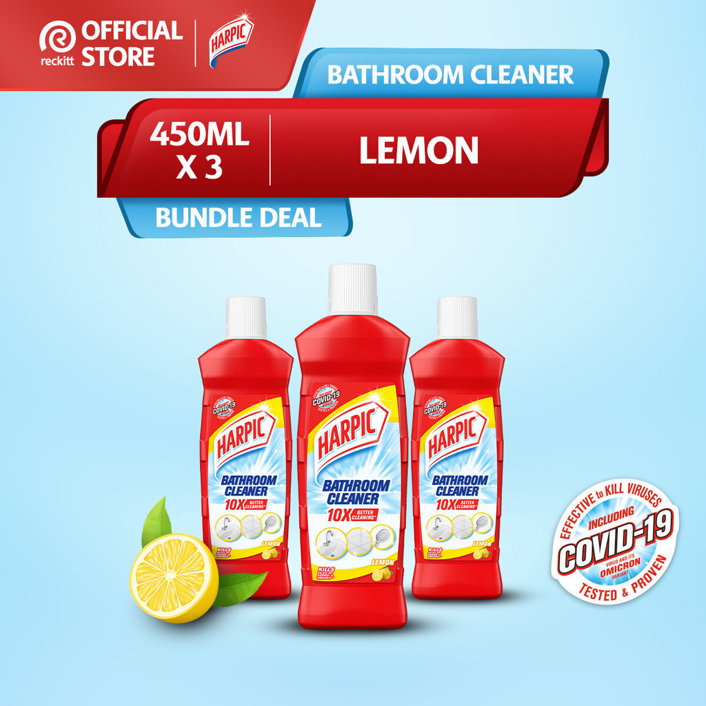 [Bundle Deal] Harpic Disinfectant Bathroom Cleaner Lemon (450ml x 3 ...