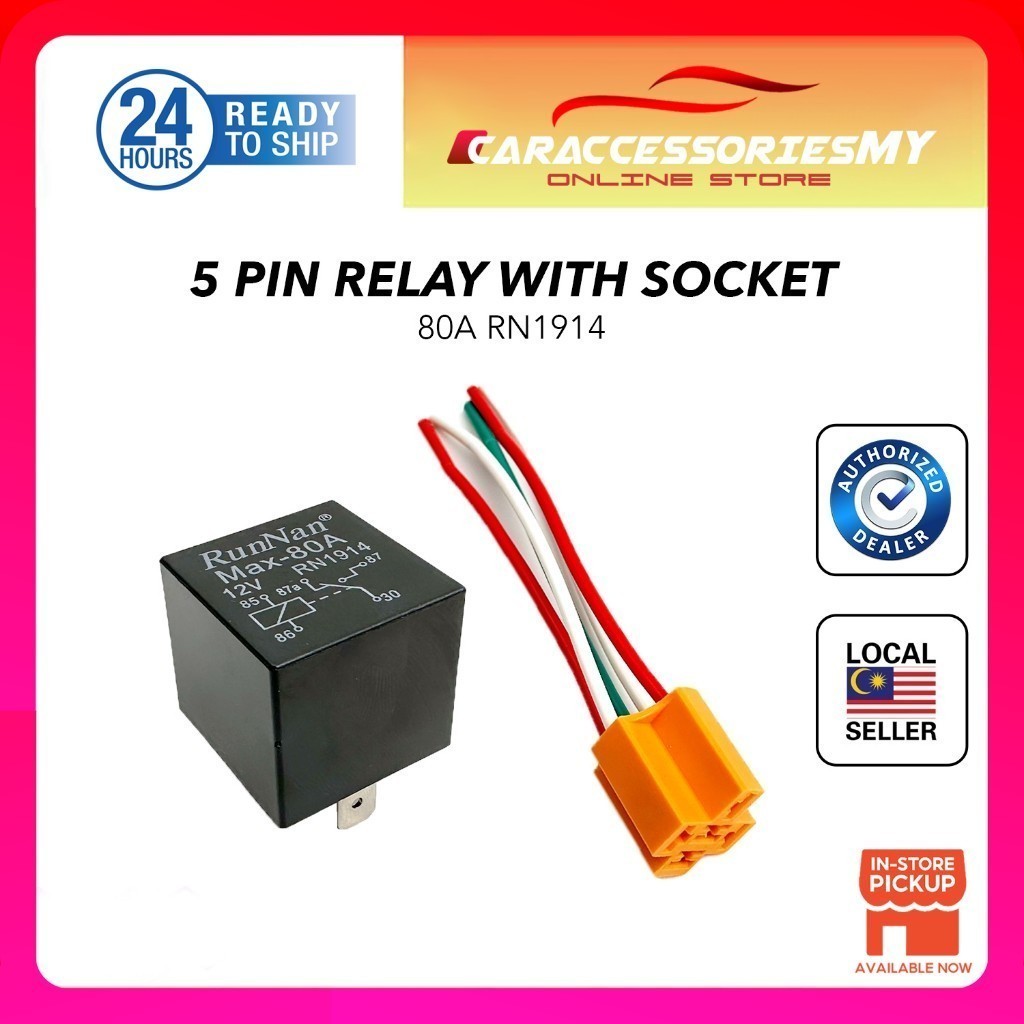 5 pin Relay with socket DC 12V Car SPDT Automotive 5 Wires with Harness ...
