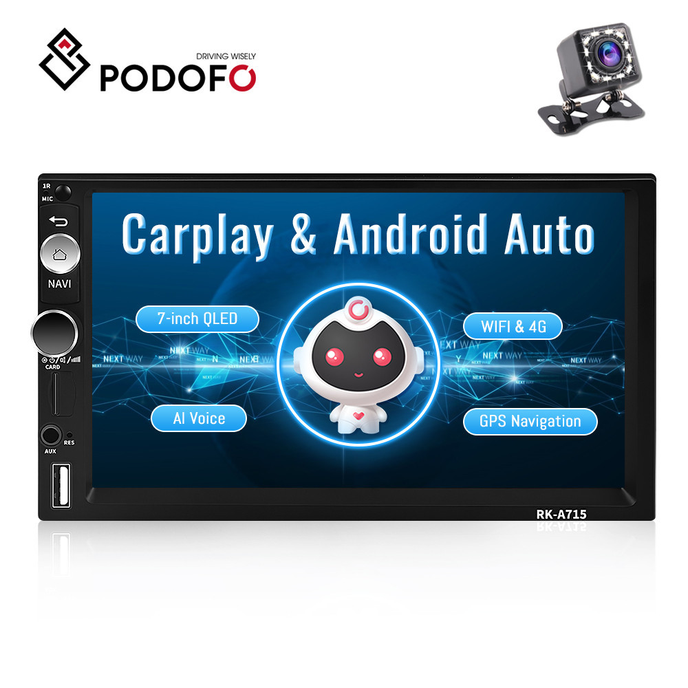 Podofo 8 Core 8+128G Car Radio Android 10 Autoradio 7" 2 Din QLED Screen AI Voice GPS 4G Wifi ...