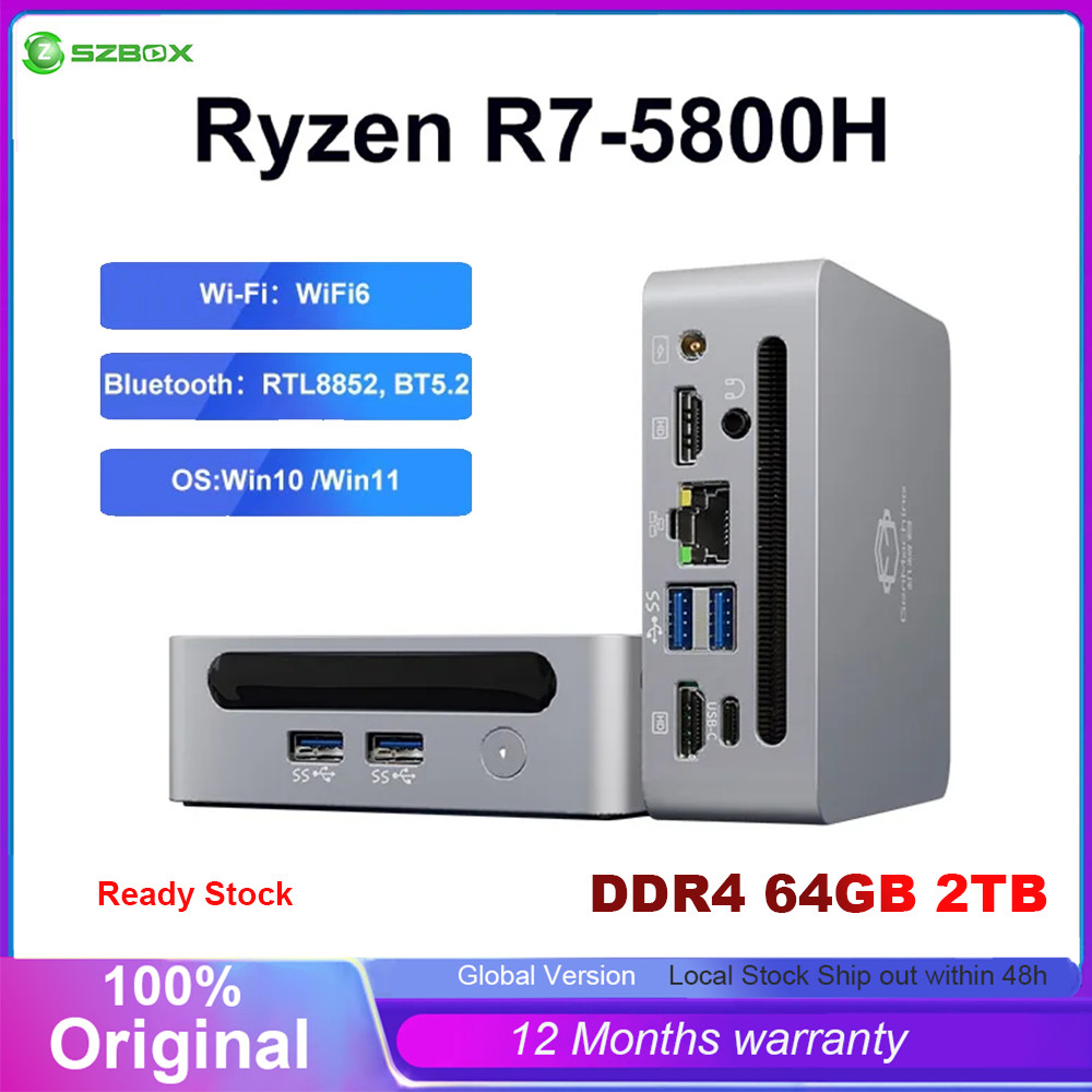 SZBOX S58 Mini PC AMD Ryzen7 5800H CPU Support Windows 10/11 DDR4 ...