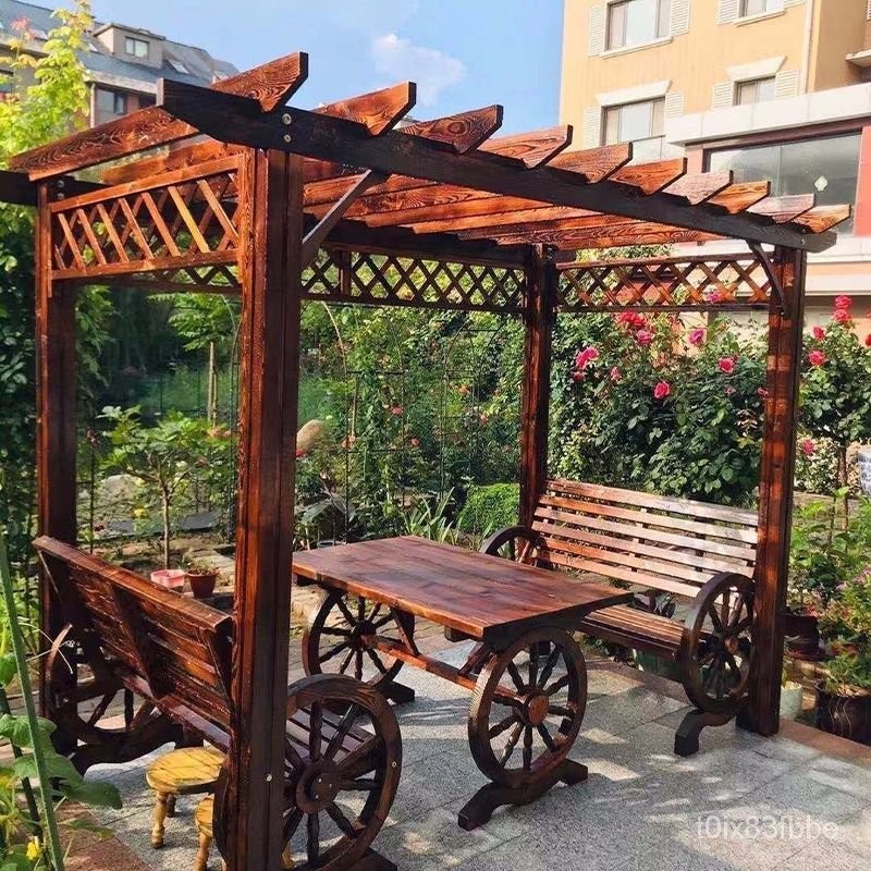HY-6/Outdoor Antiseptic Wood Grape Rack Swing Lattice Courtyard Solid ...