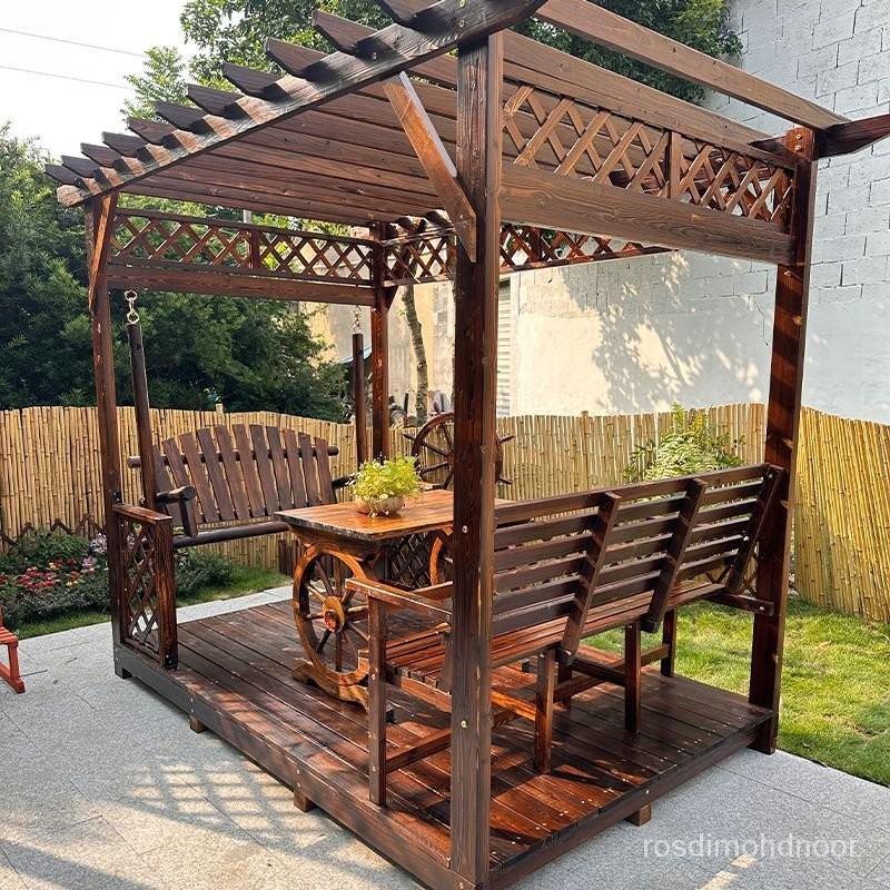HY-6/Antiseptic Wood Grape Rack Outdoor Swing Lattice Courtyard Solid ...