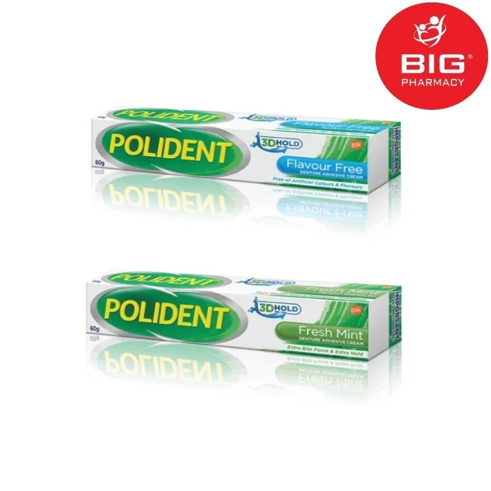 Polident Denture Adhesive Cream (Flavour Free/ Free mint) 20g/60g ...