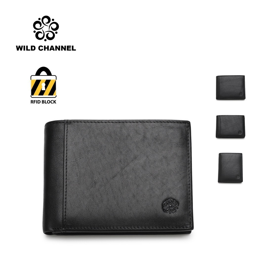 WILD CHANNEL Genuine Leather RFID Bifold Wallet NW 017 Black | Shopee ...