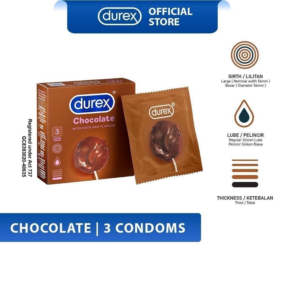 Durex Chocolate Condoms (With Dots & Flavour) | Pack of 3 For Men | Regular size 53mm | Shopee ...
