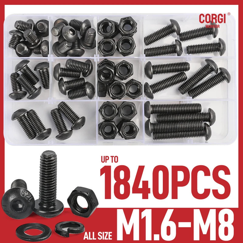 New listings 72-1840 P Hex Button Socket Head Cap Screws Kit M1.6 M2 M2.5 M3 M4 M5 M8 10.9 Black ...