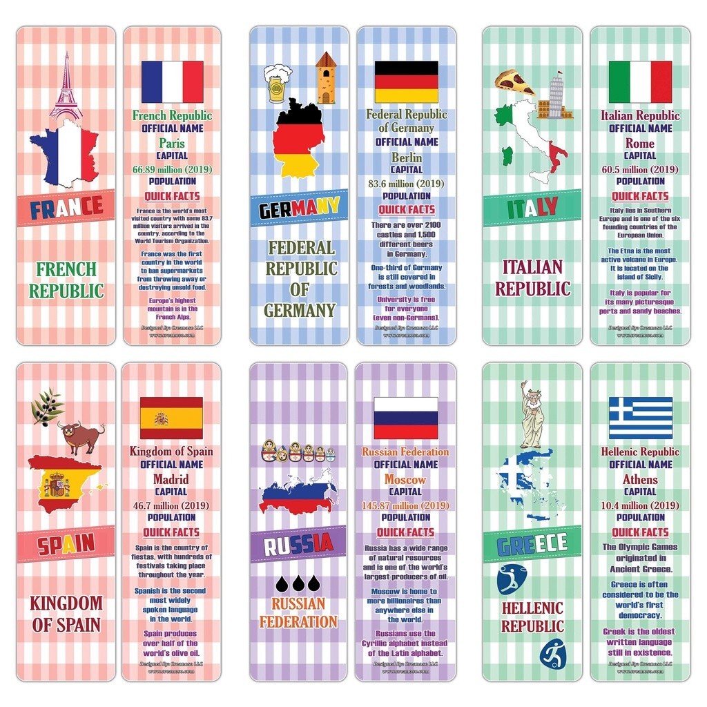 European Countries Facts Bookmarks(6-pack) | Shopee Malaysia