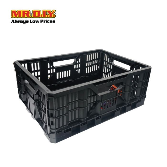TACTIX Collapsible Knock Down Basket Crate Plastic Storage Organizer ...