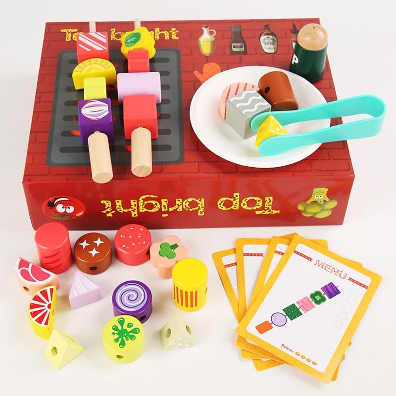 "Wooden BBQ Grill Playset - Skewers Sorting & Matching Game for Kids ...