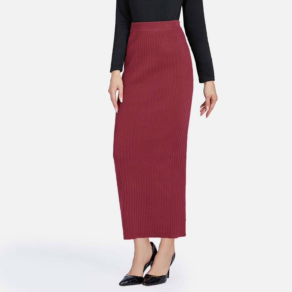 ZANZEN Women Pencil Skirt Maxi Skirt Rok Rajut Span Tebal High Rok ...