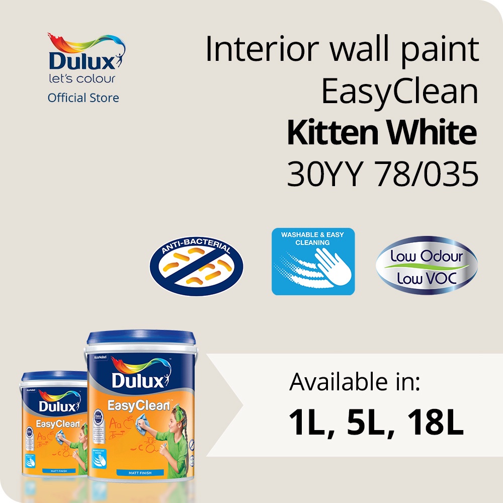 Dulux EasyClean Interior Wall Paint - Kitten White 30YY 78/035 | Shopee ...