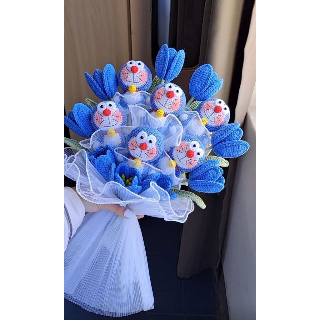 Diy diy hand-knitted Doraemon bouquet homemade wool crochetediy hand ...
