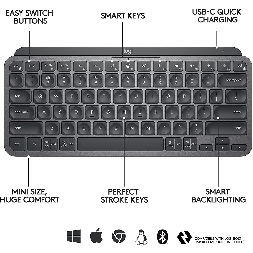 Logitech MX KEYS & MX Keys Mini Minimalist Wireless Illuminated Keyboard - Bluetooth Keyboard ...