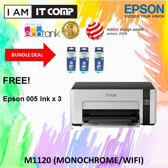 (NEW BUNDLE) Epson EcoTank Monochrome M1120 Wi-Fi Ink Tank Printer ...